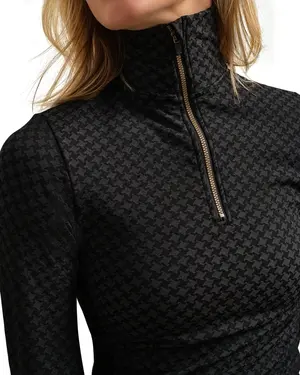 RHONE Apres Houndstooth Seamless Quarter Zip Top - Pure Black