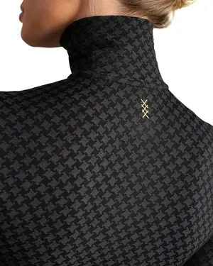 RHONE Apres Houndstooth Seamless Quarter Zip Top - Pure Black