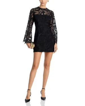 Aqua Ido Long Sleeve Lace Mini Dress