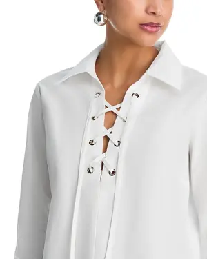 Aqua Poplin Lace-up Long-sleeved Top