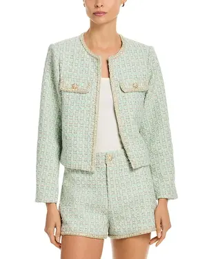 Aqua Tweed Jacket With Braided Trim