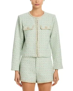 Aqua Tweed Jacket With Braided Trim