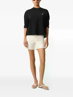 Ami Cotton Fleece Cropped Sweatshirt With De Coeur Embroidery - Black