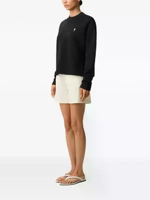 Ami Cotton Fleece Cropped Sweatshirt With De Coeur Embroidery - Black