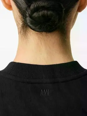 Ami Cotton Fleece Cropped Sweatshirt With De Coeur Embroidery - Black