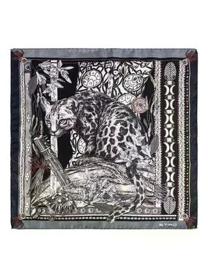 Etro Floral Animal Print Scarf - Black