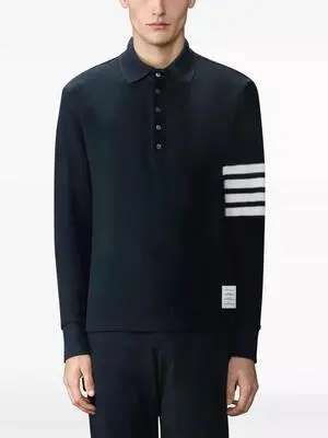 Thom Browne Textured-pique 4-bar Long-sleeved Polo Shirt - Blue