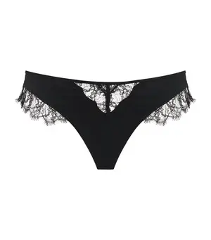 Kiki De Montparnasse Stretch-silk Lace-insert Thong - Black