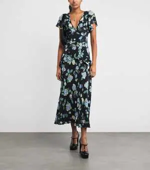 Rixo Silk Evie Midi Dress - Navy