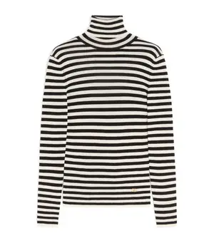 Valentino Garavani Virgin Wool Striped Funnel Neck Sweater - White