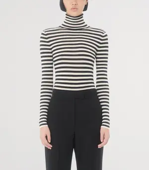 Valentino Garavani Virgin Wool Striped Funnel Neck Sweater - White