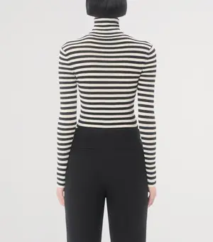 Valentino Garavani Virgin Wool Striped Funnel Neck Sweater - White