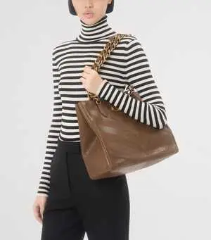Valentino Garavani Virgin Wool Striped Funnel Neck Sweater - White