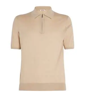 FIORONI CASHMERE Cotton-cashmere Zip Polo Shirt