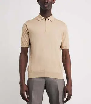 FIORONI CASHMERE Cotton-cashmere Zip Polo Shirt