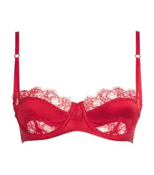Kiki De Montparnasse Stretch-silk Lace-insert Balconette Bra - Red