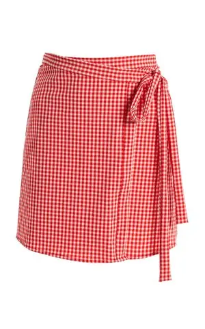 JUILLET Wrap Plaid Mini Skirt - Red