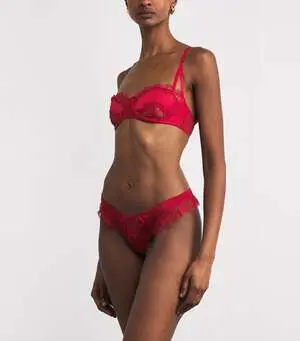 Kiki De Montparnasse Stretch-silk Lace-insert Balconette Bra - Red