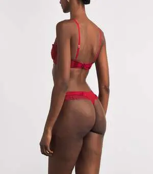 Kiki De Montparnasse Stretch-silk Lace-insert Balconette Bra - Red