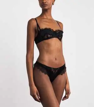 Kiki De Montparnasse Stretch-silk Lace-insert Thong - Black
