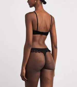 Kiki De Montparnasse Stretch-silk Lace-insert Thong - Black
