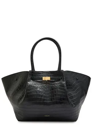 DEMELLIER Crocodile-effect Leather Tote - Black
