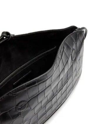 Staud Eve Crocodile-effect Leather Clutch - Black