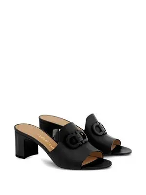 FERRAGAMO Mid Heels Slide With Gancini Buckle - Black