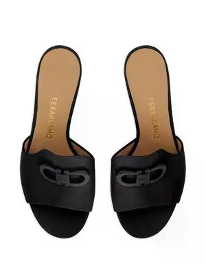 FERRAGAMO Mid Heels Slide With Gancini Buckle - Black