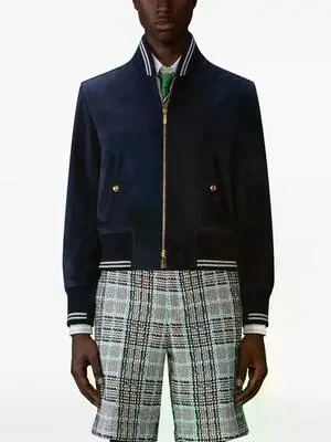 Thom Browne Suede Rib Knit Blouson Jacket - Blue