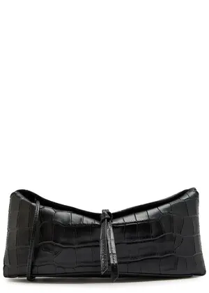 Staud Eve Crocodile-effect Leather Clutch - Black