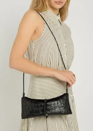 Staud Eve Crocodile-effect Leather Clutch - Black