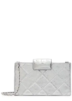 Tory Burch Fleming Mini Metallic Leather Wallet-on-chain - Silver