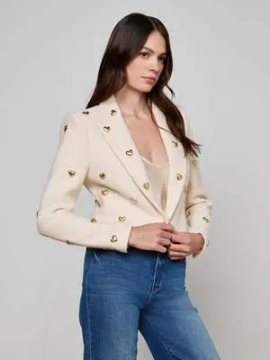 L'Agence Jen Embellished Bouclé Blazer - Ecru