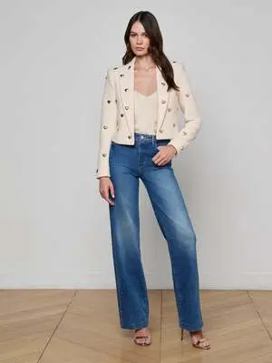 L'Agence Jen Embellished Bouclé Blazer - Ecru