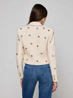 L'Agence Jen Embellished Bouclé Blazer - Ecru