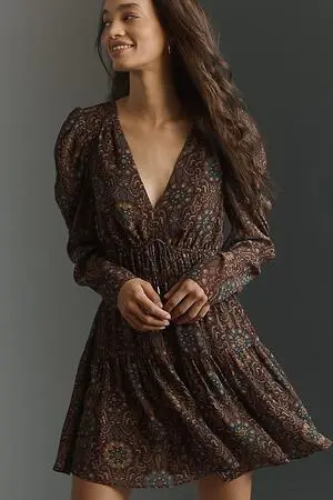 Paige Aries Mini Dress - Brown Pattern