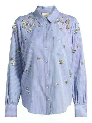 Cinq À Sept Lola Striped Flower-embellished Shirt