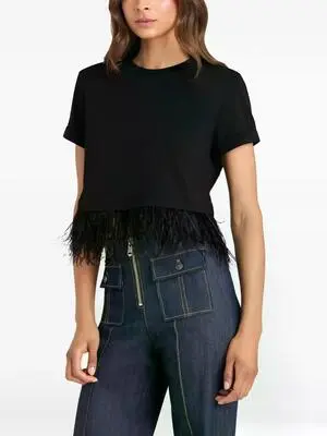 Cinq À Sept Feather-trimmed Cropped T-shirt - Blue