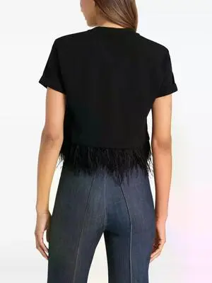 Cinq À Sept Feather-trimmed Cropped T-shirt - Blue