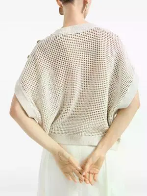 Brunello Cucinelli Buttoned Open-knit Top