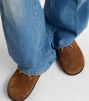 Gucci Gg Horsebit Suede Mules - Brown