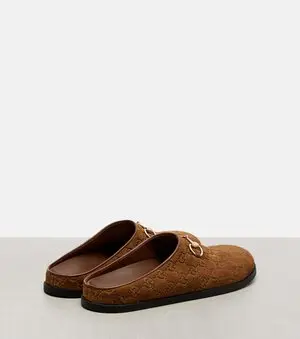 Gucci Gg Horsebit Suede Mules - Brown