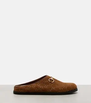 Gucci Gg Horsebit Suede Mules - Brown