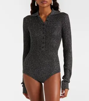 THE FRANKIE SHOP Solana Knitted Lamé Bodysuit - Black