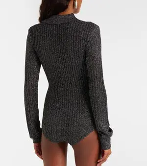 THE FRANKIE SHOP Solana Knitted Lamé Bodysuit - Black