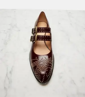 Chloé Susanna 40 Studded Leather Mary Jane Pumps - Brown