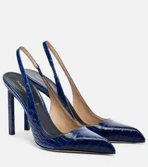TOM FORD 105 Croc-effect Leather Slingback Pumps - Blue