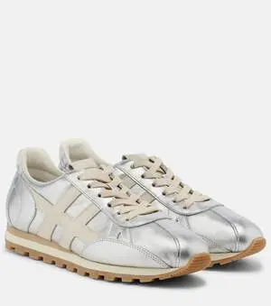 Hogan 86er Metallic Leather Sneakers - Silver