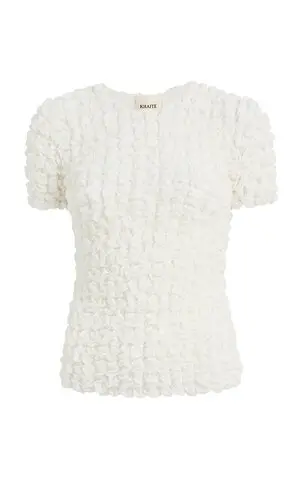 Khaite Polly Smocked Silk-chiffon Top - White